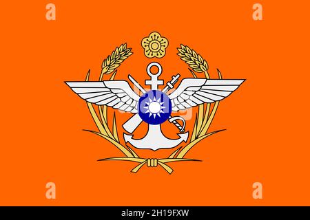 flag of ROC Ministry of National Defense at cloudy sky background on ...