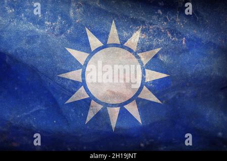 Top view of retro flag Naval commander 3 stars Lithuania with grunge ...