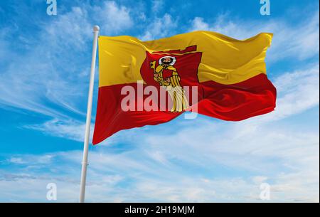 flag of Trier at cloudy sky background on sunset, panoramic view ...