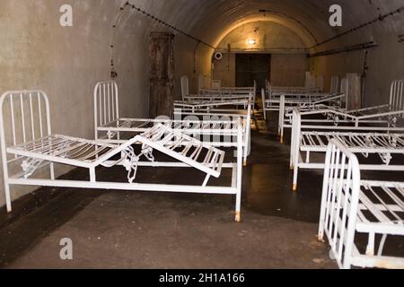 A ward in the German underground hospital at the Jersey War Tunnels ...