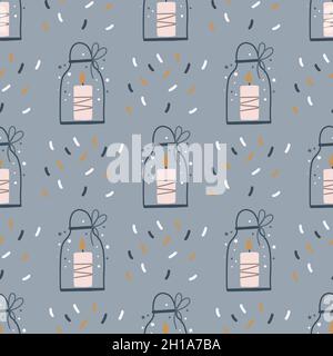 Christmas seamless wallpaper, Christmas toys, fir trees and snowflakes ...