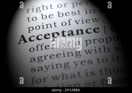 Fake Dictionary word, Dictionary definition of acceptance Stock Photo ...