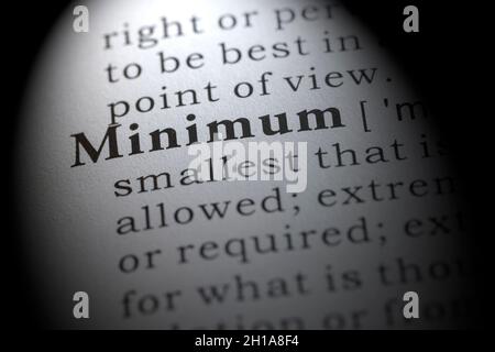 Fake Dictionary word, Dictionary definition of minimum Stock Photo - Alamy