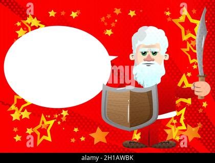 Cartoon Santa Claus with a sword and shield. Vector illustration Stock ...