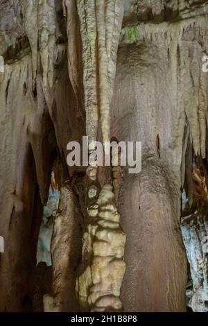 Subterranean landscape of stalactite formations hanging dramatically ...