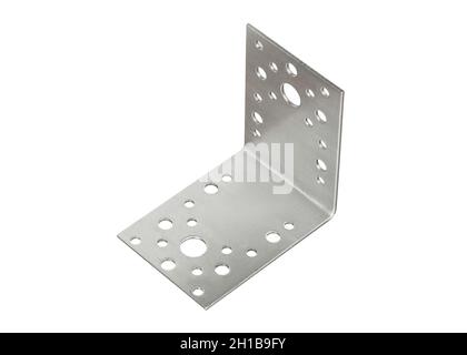 Stainless steel metal fixing angle isolated on white background. The ...