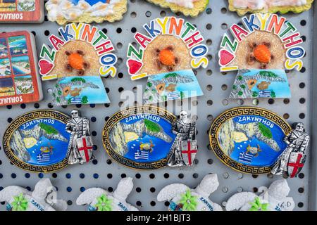 Zakynthos, October 2021: Fridge magnets on sale in Zakynthos Stock ...