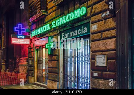 Rome, Italy open pharmacy store entrance with Covid-19 molecular test ...