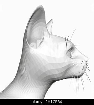 Wireframe cat head isolated on white background. Side view. 3D. Vector ...
