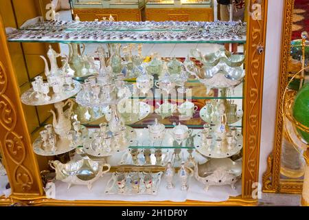 Traditional tea sets at Grand Bazaar in Istanbul, Turkey. Golden color ...