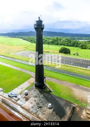 The lighthouse at the Gatun Locks at the entrance to the Panama Canal ...