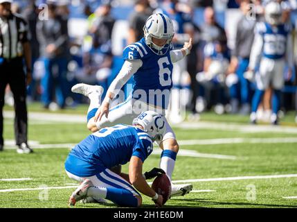 Indianapolis Colts kicker Michael Badgley (12) celebrates a field goal ...
