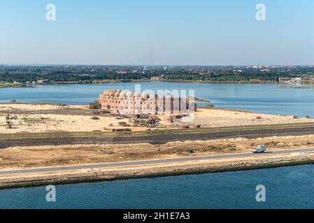Serapeum, Egypt - November 5, 2017: Unfinished hotel on the Suez Canal ...