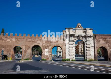 ROME, ITALY - APRIL, 2018: Aurelian Wall next to the Porta San Giovanni ...
