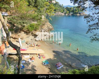 Portofino, Italy - September 16, 2019: The sand beach known as paraggi ...