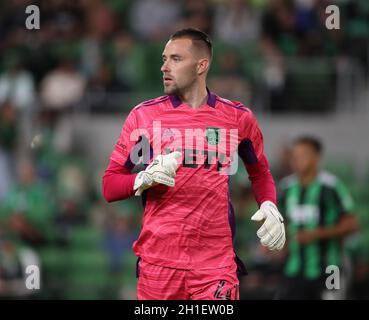 Austin FC goalkeeper Brad Stuver warms up before the team's MLS soccer ...