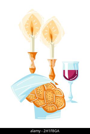 Illustration of challah. Shabbat Shalom religious object. Jewish symbol ...
