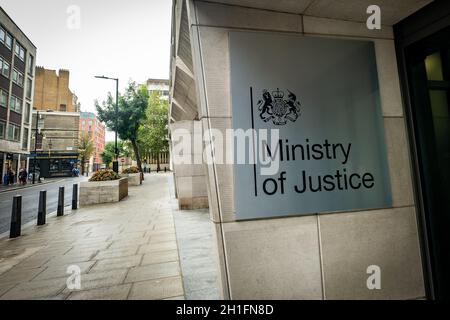 Westminster London- Ministry Of Justice signage. UK government building ...