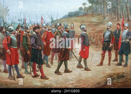 Francisco Pizarro at Gallo Island with the Famous Thirteen. Spanish ...