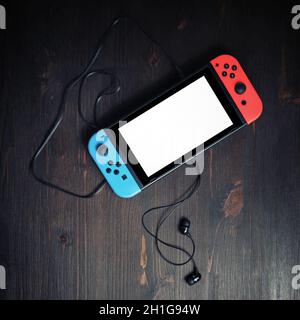 Minsk, Belarus - May 07, 2020: Nintendo Switch game console with blank ...