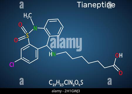 Tianeptine molecule. It is tricyclic antidepressant TCA. Structural ...