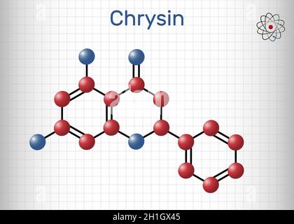 Chrysin, Chrysine molecule. It is flavone, dihydroxyflavone, is found ...