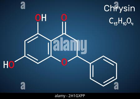 Chrysin, Chrysine molecule. It is flavone, dihydroxyflavone, is found ...