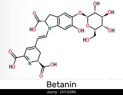 Betanin, molecule. It is betalain plant pigment, red glycosidic food ...