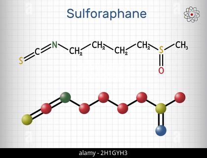 Sulforaphane, sulphoraphane molecule. It is isothiocyanate ...
