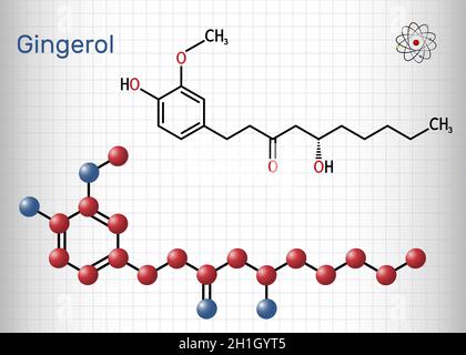 Gingerol molecule. It is phenol phytochemical compound, antineoplastic ...