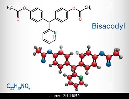 Bisacodyl, bisacodil molecule. It is stimulant laxative drug for the ...