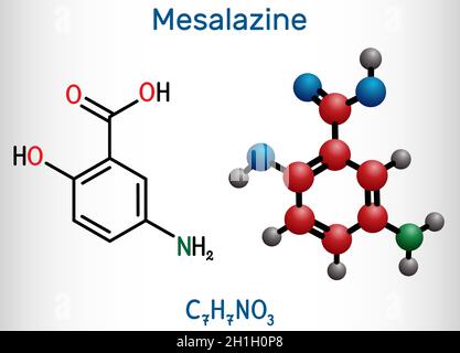 Mesalazine, mesalamine, 5-aminosalicylic acid molecule. It is non ...