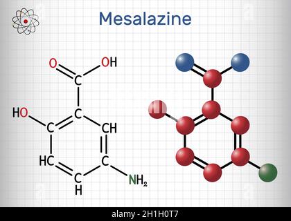 Mesalazine, mesalamine, 5-aminosalicylic acid molecule. It is non ...