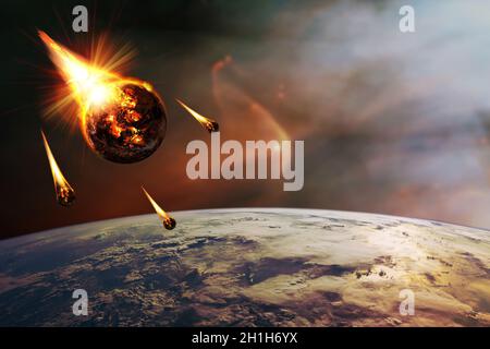 Apocalyptic abstract background with a burning planet . Elements of ...