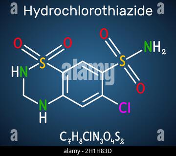 Hydrochlorothiazide, HCTZ, HCT molecule. It is thiazide diuretic, used ...