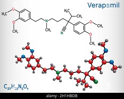 Verapamil molecule. It is calcium channel blocker used in treatment of ...