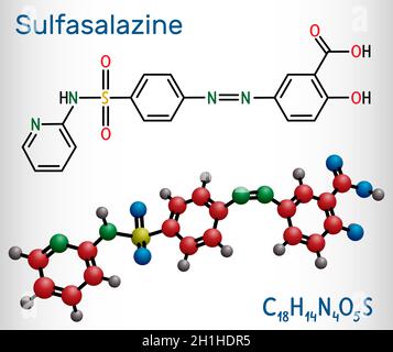 Sulfasalazine drug molecule. Used in treatment of rheumatoid arthritis ...