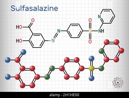 Sulfasalazine drug molecule. Used in treatment of rheumatoid arthritis ...