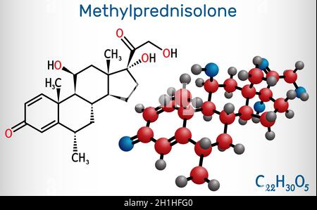 Methylprednisolone. Molecular model of the synthetic glucocorticoid ...