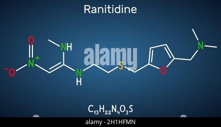 Ranitidine molecule. It is used for treatment of peptic ulcer disease ...