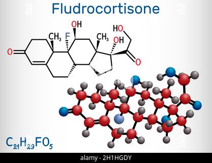 Fludrocortison, fluorocortisone molecule. It is synthetic ...