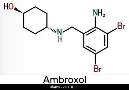 Ambroxol mucoactive drug molecule. It is aromatic amine, secretolytic ...