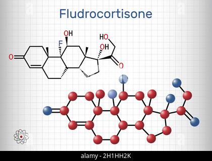 Fludrocortison, fluorocortisone molecule. It is synthetic ...
