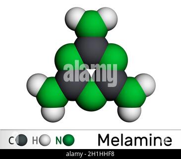 Melamine C3H6N6 molecule. It is used to produce melamine resins ...