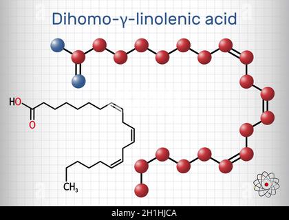 Dihomo-γ-linolenic acid (DGLA) molecule. It is Omega 6, polyunsaturated ...