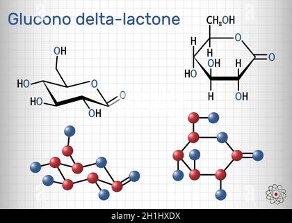 Glucono-delta-lactone (gluconolactone, GDL) and gluconic acid molecule ...