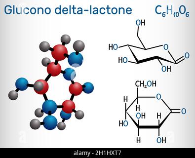 Glucono-delta-lactone (gluconolactone, GDL) and gluconic acid molecule ...
