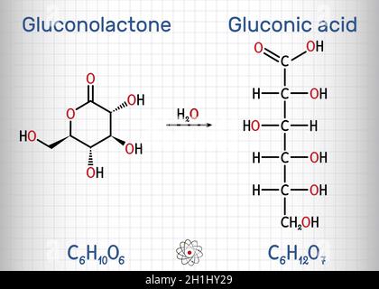 Glucono-delta-lactone, gluconolactone, GDL molecule. It is PHA ...