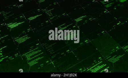 Changing program codes in matrix. Animation. Source codes in software cell of matrix. Many ...