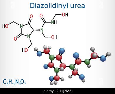 Diazolidinyl urea antimicrobial preservative molecule (formaldehyde ...